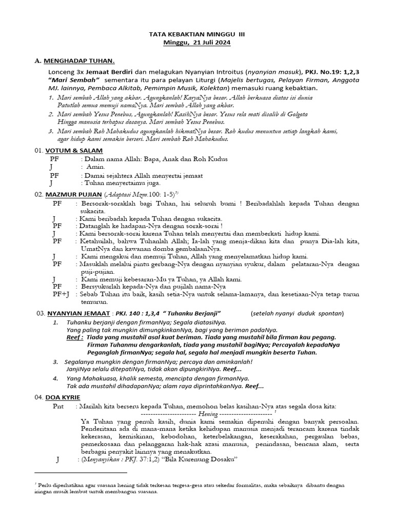 Tata Kebaktian Minggu Iii | PDF