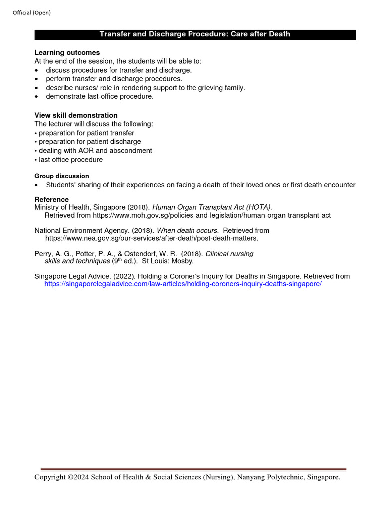 16 Transfer, Discharge and Care After Death April 24 | PDF | Patient ...