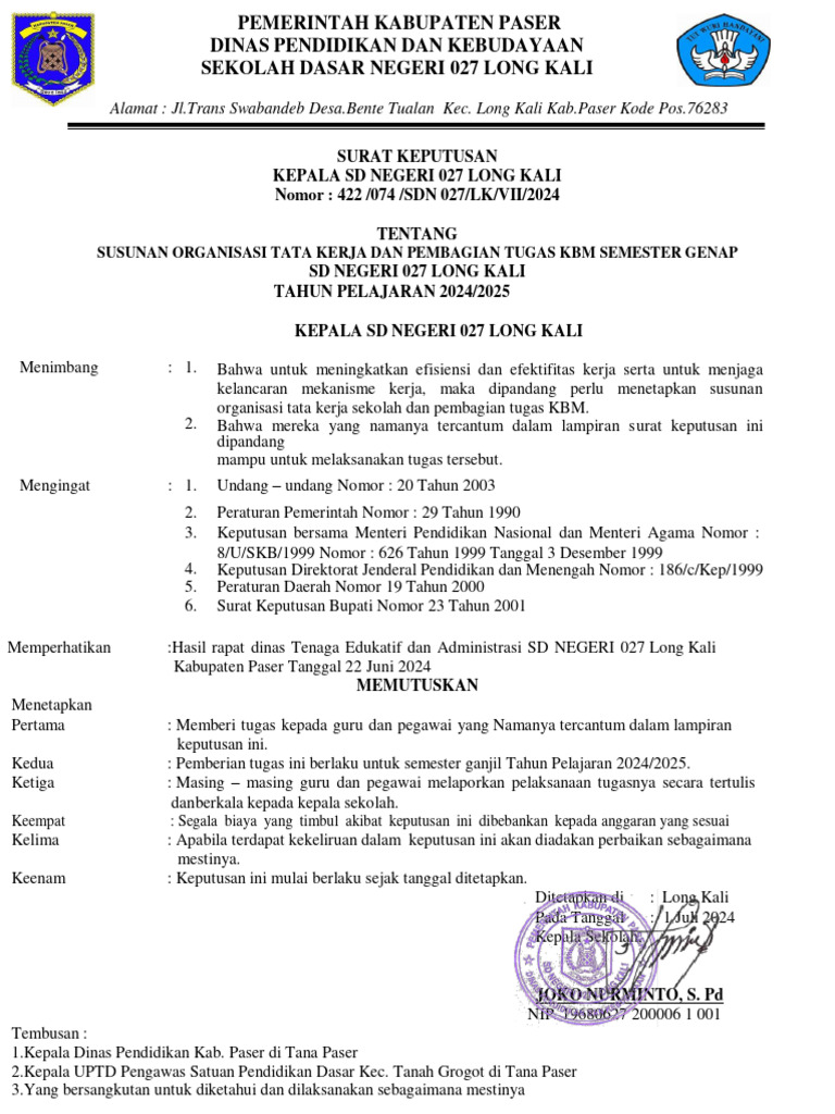 SK - PEMBAGIAN TUGAS 2024 Ganjil | PDF