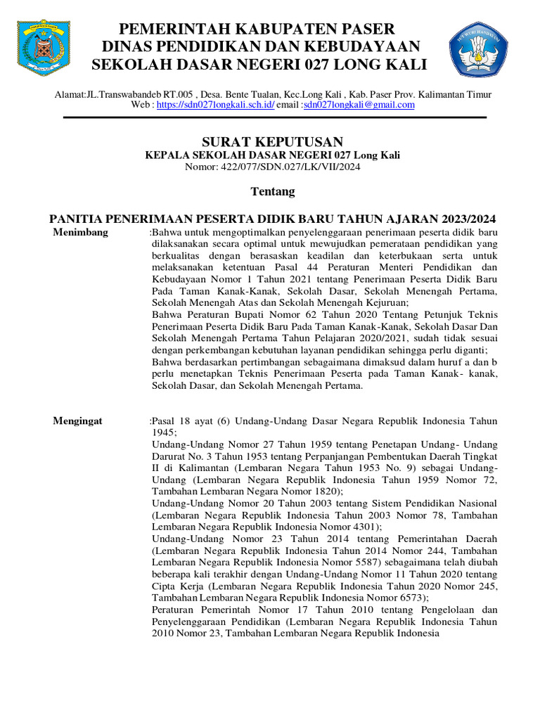 SK PANITIA PPDB 2024 | PDF