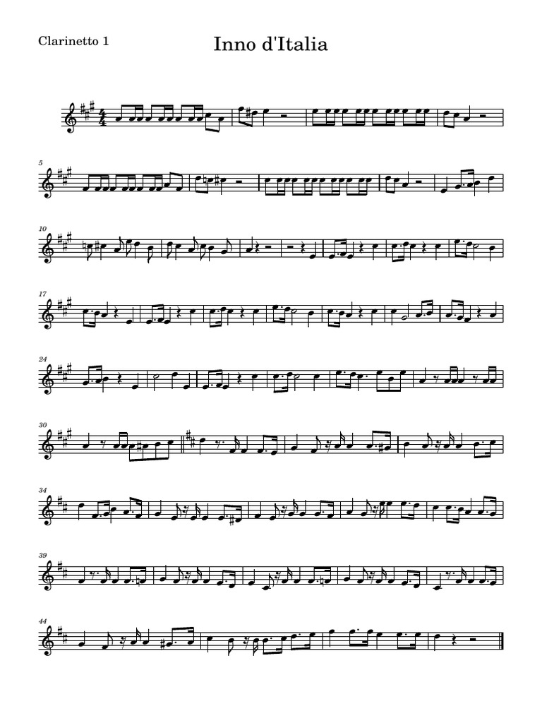 Inno d'Italia-Clarinetto 1 | PDF