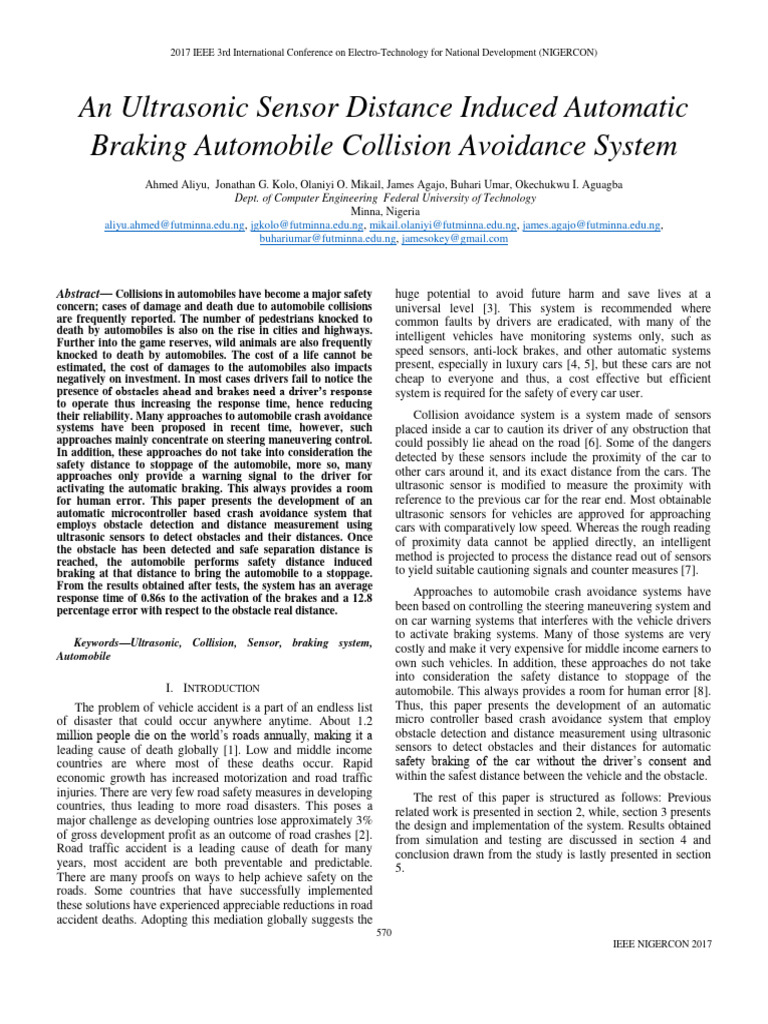 An Ultrasonic Sensor Distance Induced Au | PDF | Traffic Collision | Car