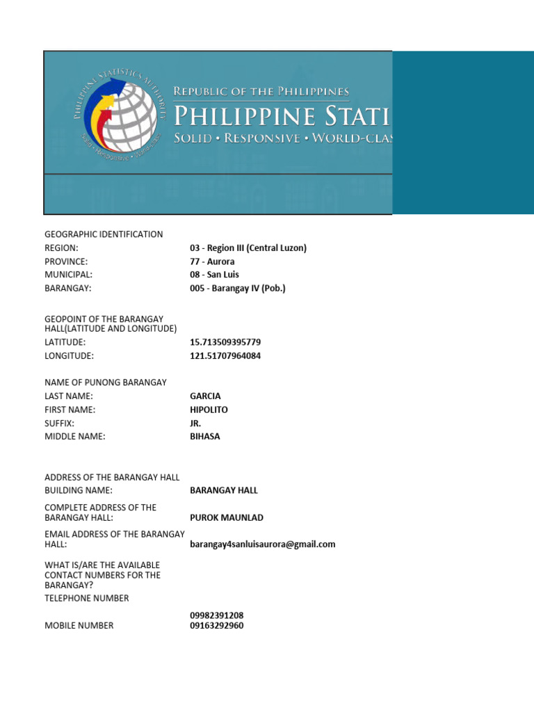 CBMS Final - Verified BARANGAY PROFILE QUESTIONNAIRE - Barangay 005 ...