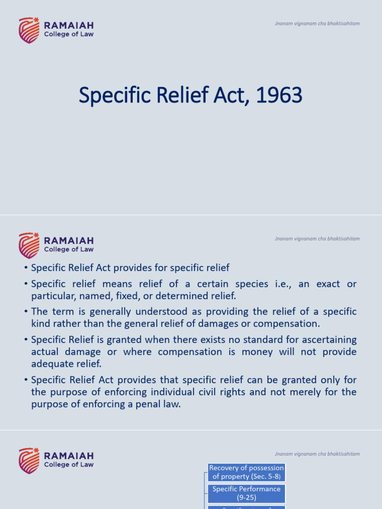 Unit V - Specific Relief Act, 1963 | PDF | Legal Remedy | Injunction