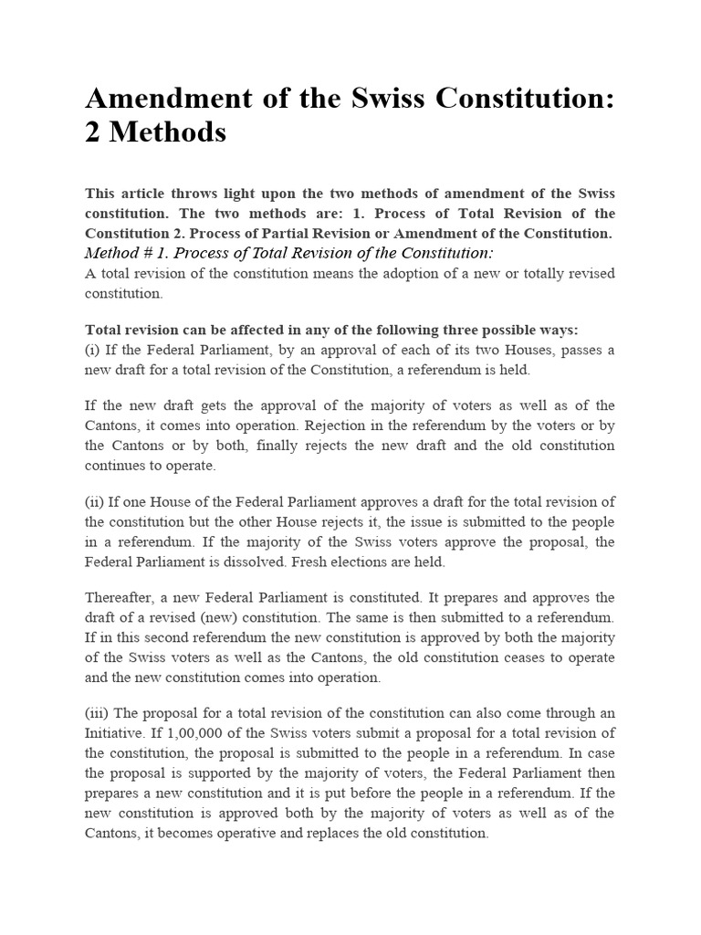 Amendment of The Swiss Constitution | PDF | Constitutional Amendment | Constitution