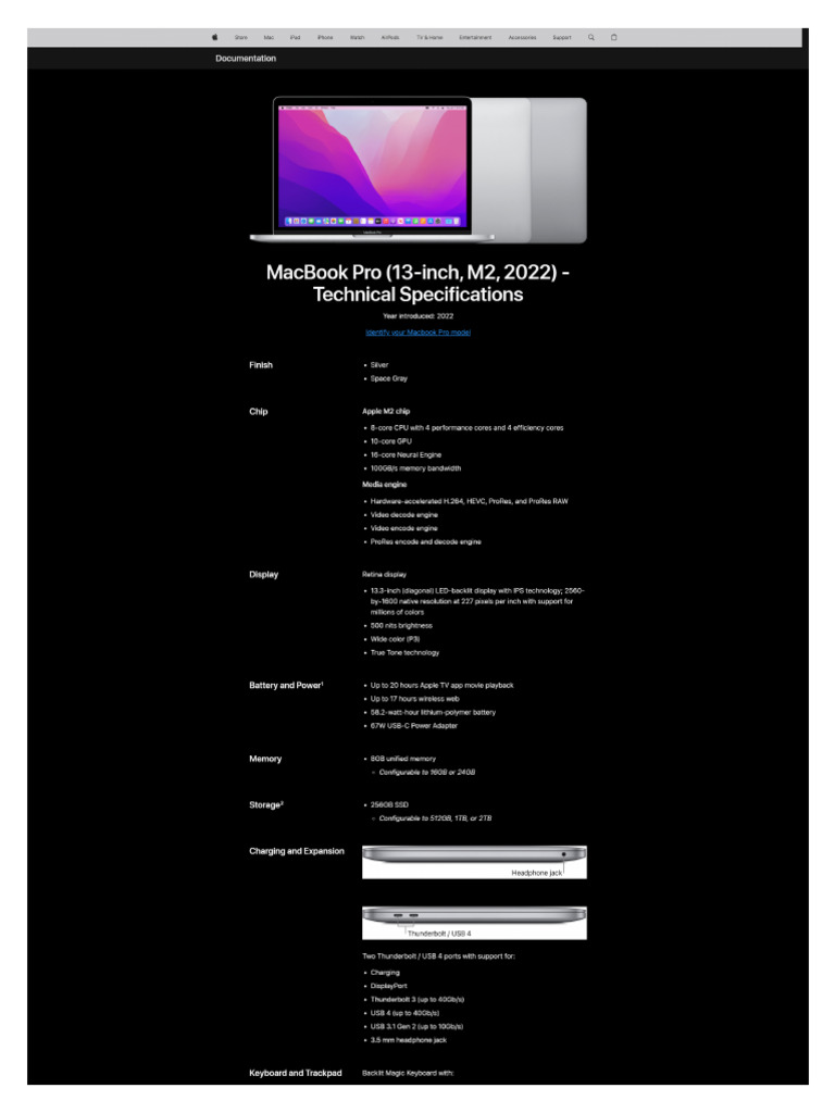 MacBook Pro (13-Inch, M2, 2022) - Technical Specifications | PDF