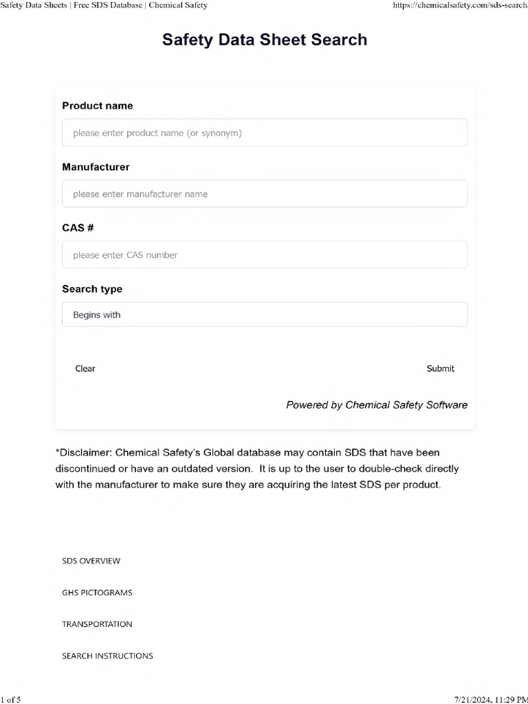 Safety Data Sheets _ sas4SDS Database _ Chemical Safety | Download Free ...