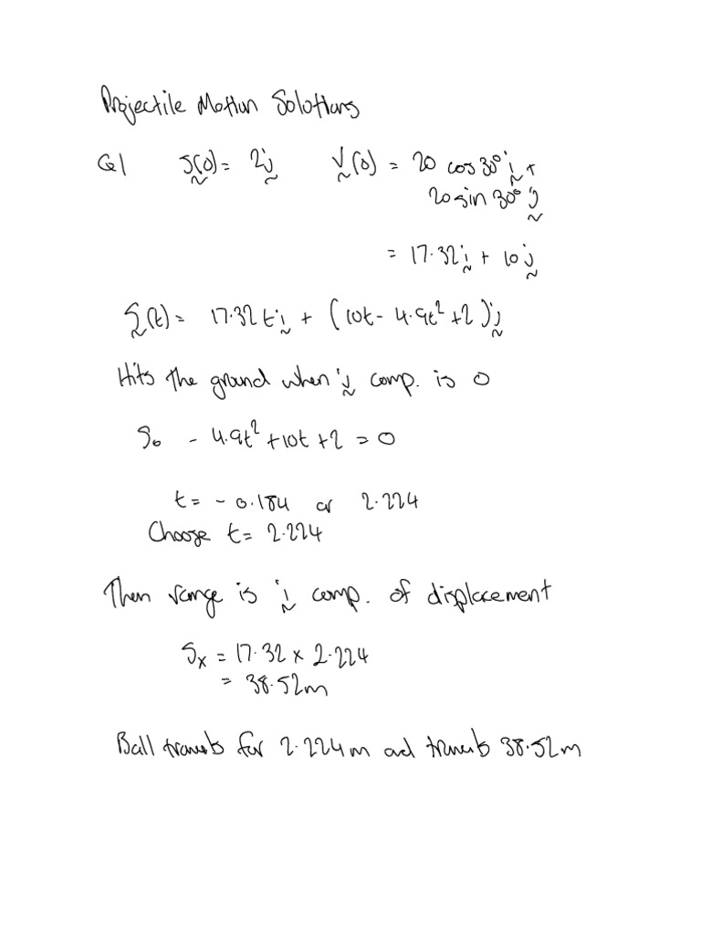 Projectile Motion Solutions Pdf