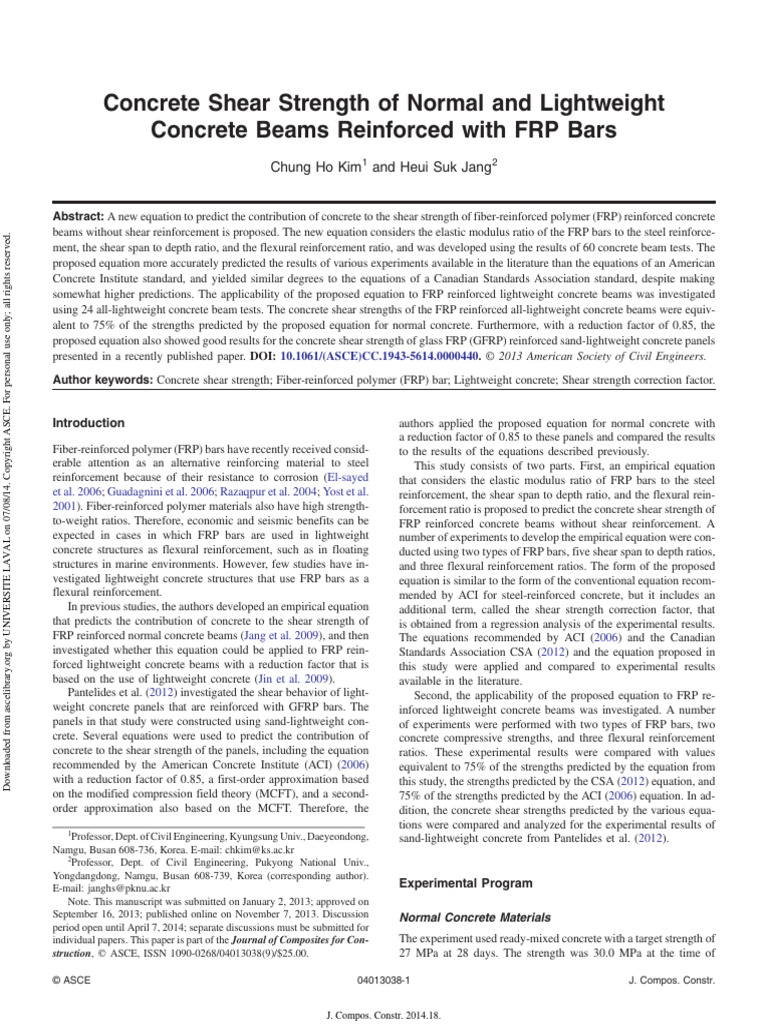 Concrete Shear Strength of Normal and Lightweight Concrete Beams ...