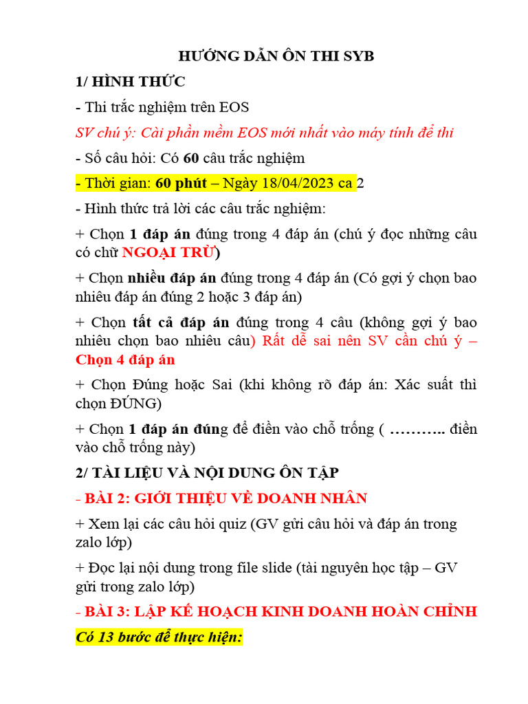 Hướng Dẫn Ôn Thi Syb | PDF