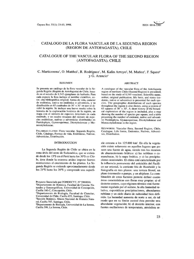 Marticorena Et Al 1998 - Flora Vascular de La Region de Antofagasta (Gayana) | PDF