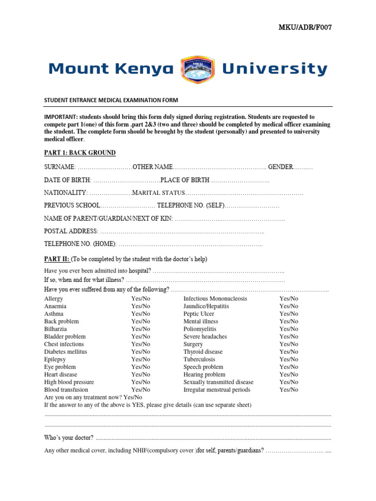 Medical Examination Form | PDF | Medical Specialties | Clinical Medicine