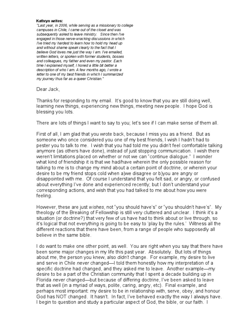 Dear Jack - A Coming Out Letter | PDF | Coming Out | Homosexuality