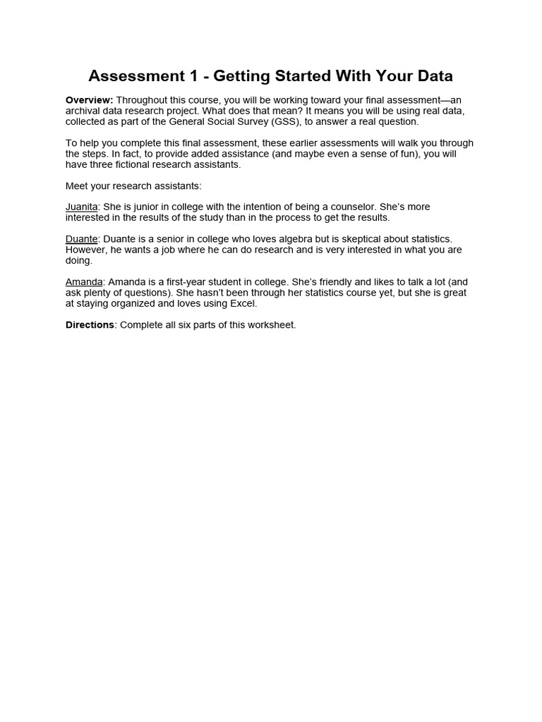 Assessment 1 - Getting Started With Your Data | PDF | Mean | Level Of ... Assessment 1 - Getting Started With Your Data | PDF | Mean | Level Of ...