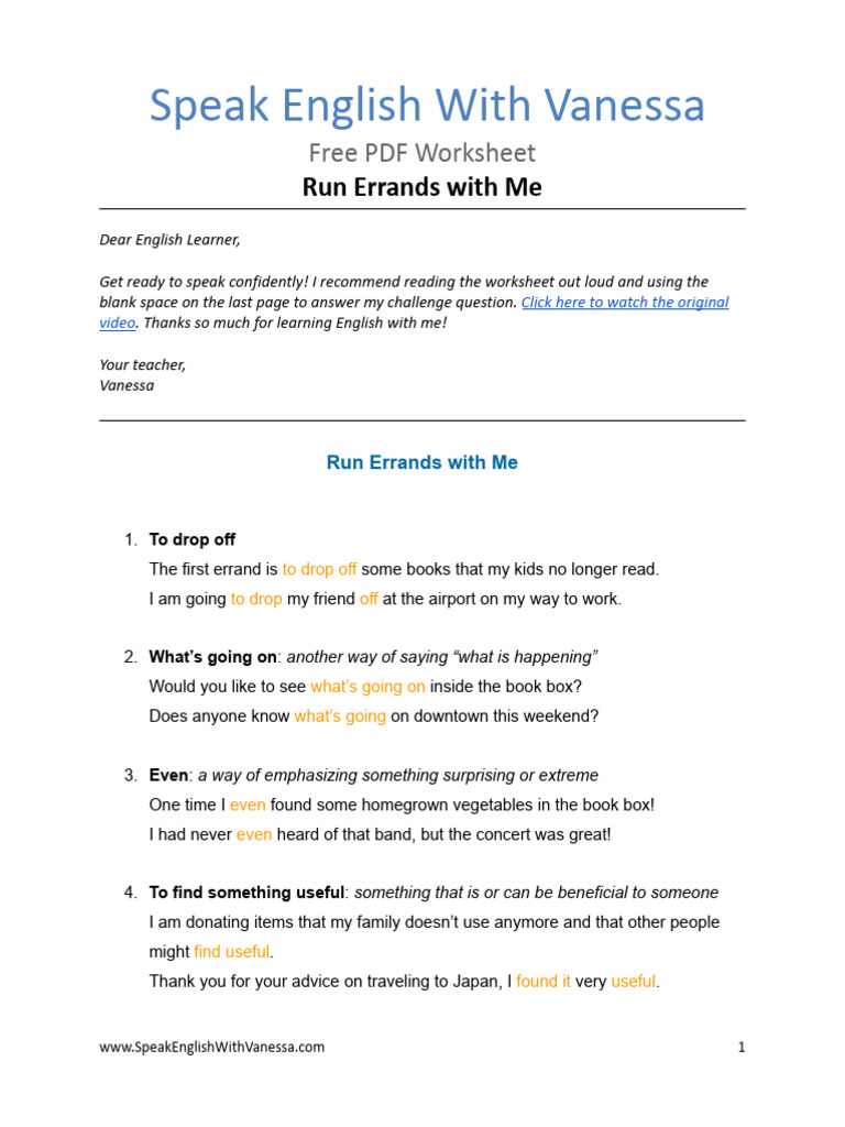 Run Errands With Me - Speak English With Vanessa | PDF | Language Arts ...