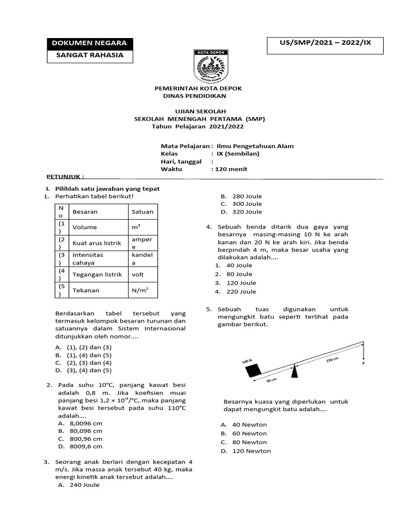 Paket b Soal Us Ipa 2021-2022 Ok | PDF