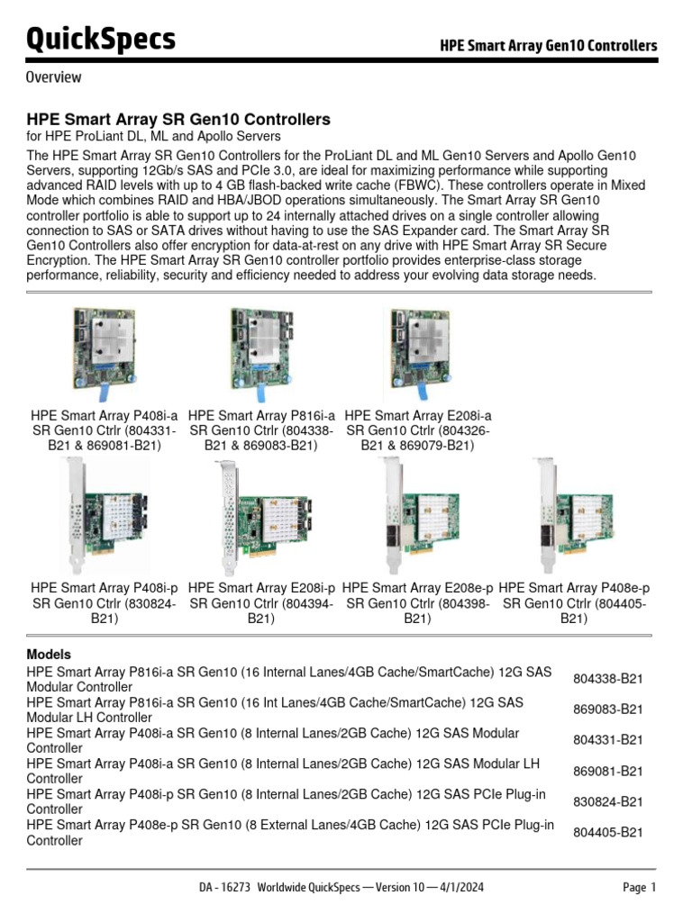 HPE Smart Array Gen10 Controllers | PDF | Cloud Computing | Solid State Drive