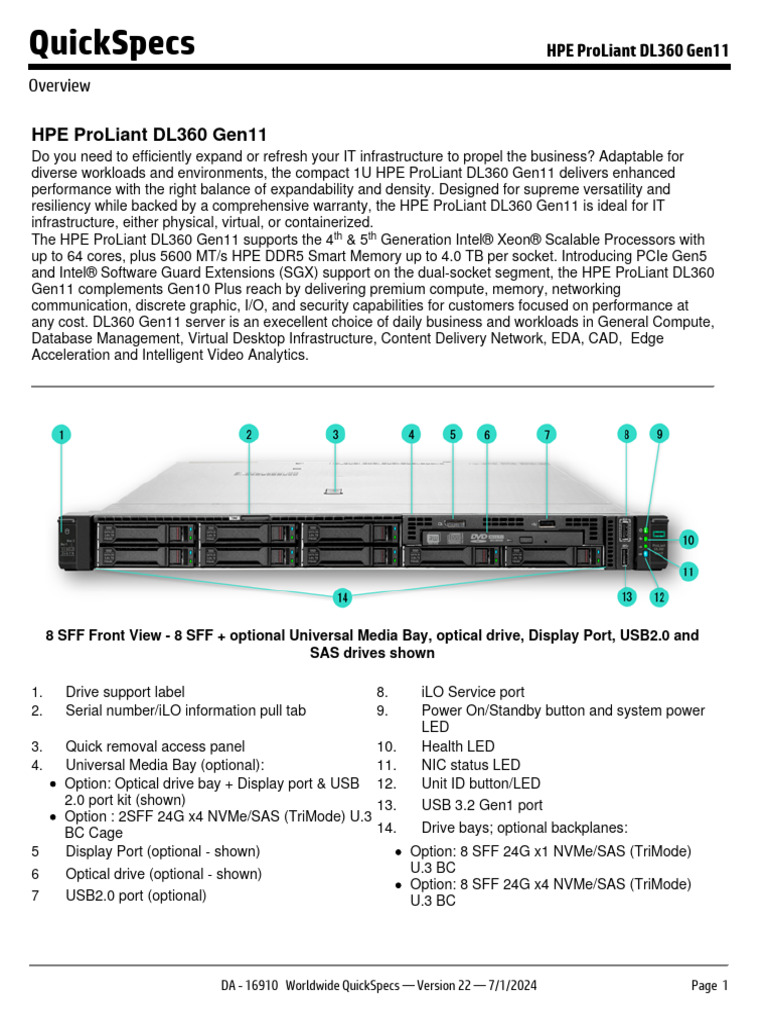 HPE ProLiant DL360 Gen11 | PDF | Computing | Computer Science