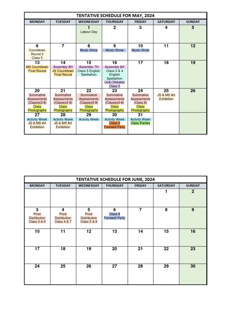 May-June 2024 School Event Schedule | PDF