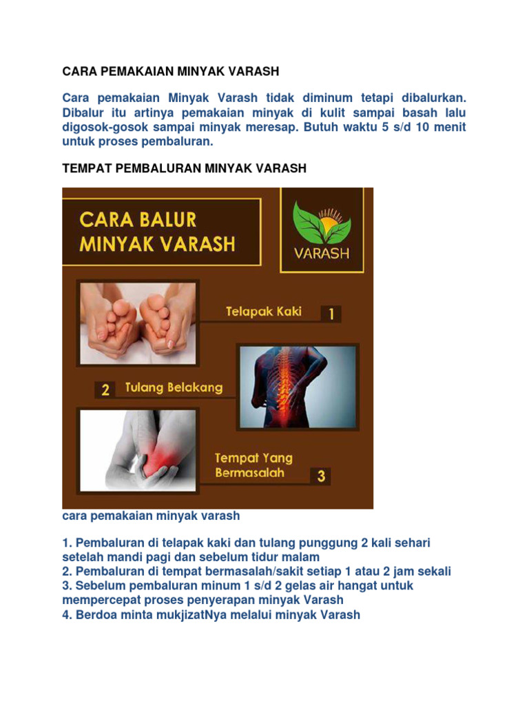 Cara Pemakaian Minyak Varash | PDF