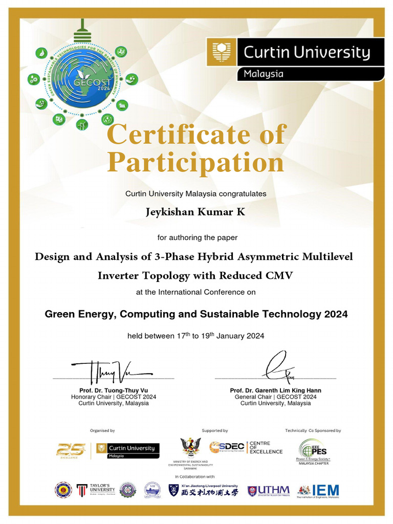 CO-Author IEEE Participation Certificate GECOST 2024 | PDF
