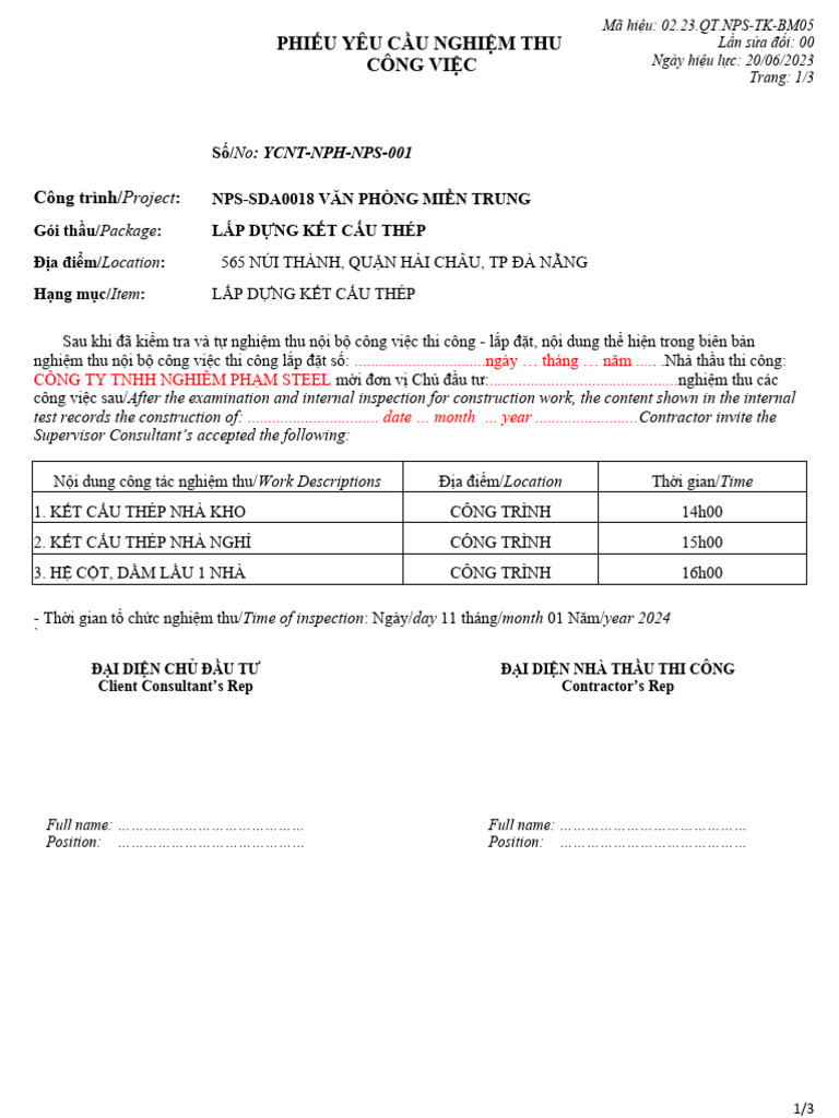 02.23.Qt.nps-tk-bm05. Phieu Yeu Cau Nghiem Thu 1 | PDF