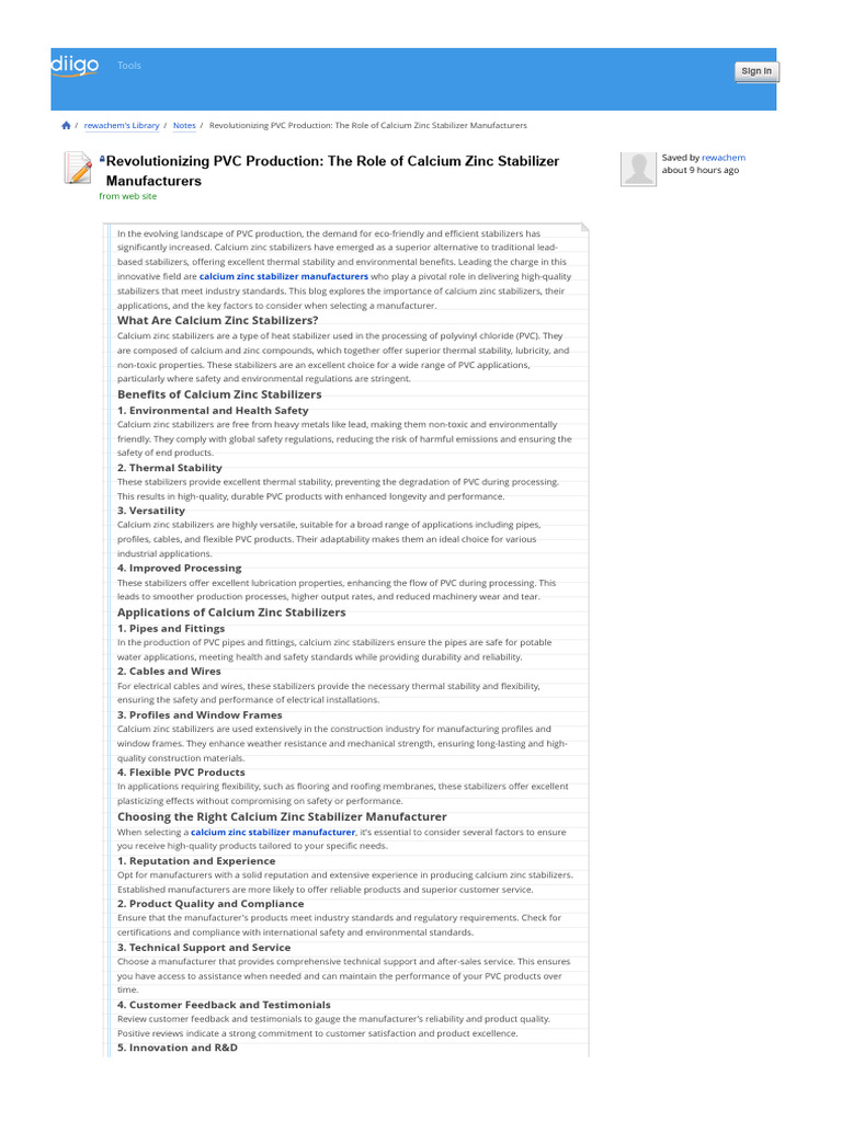 Revolutionizing PVC Production The Role of Calcium Zinc Stabilizer ...