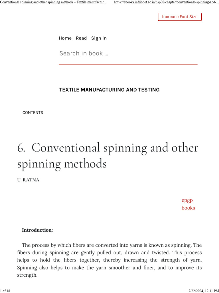 Conventional Spinning and Other Spinning Methods - Textile ...