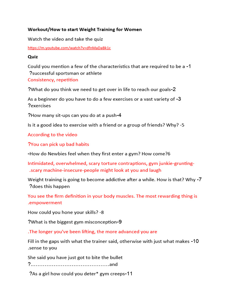 How To Start Weight Training For Women Quiz Minen | PDF | Strength ...