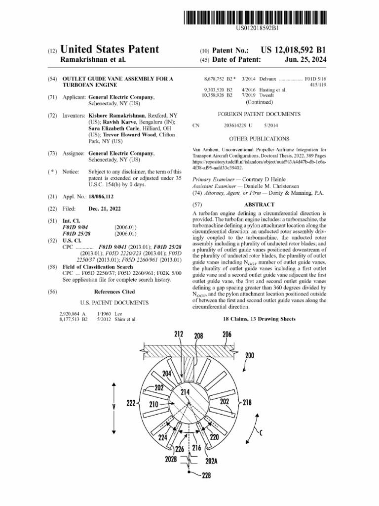 US12018592-Outlet Guide Vane Assembly for a Turbofan Engine | PDF