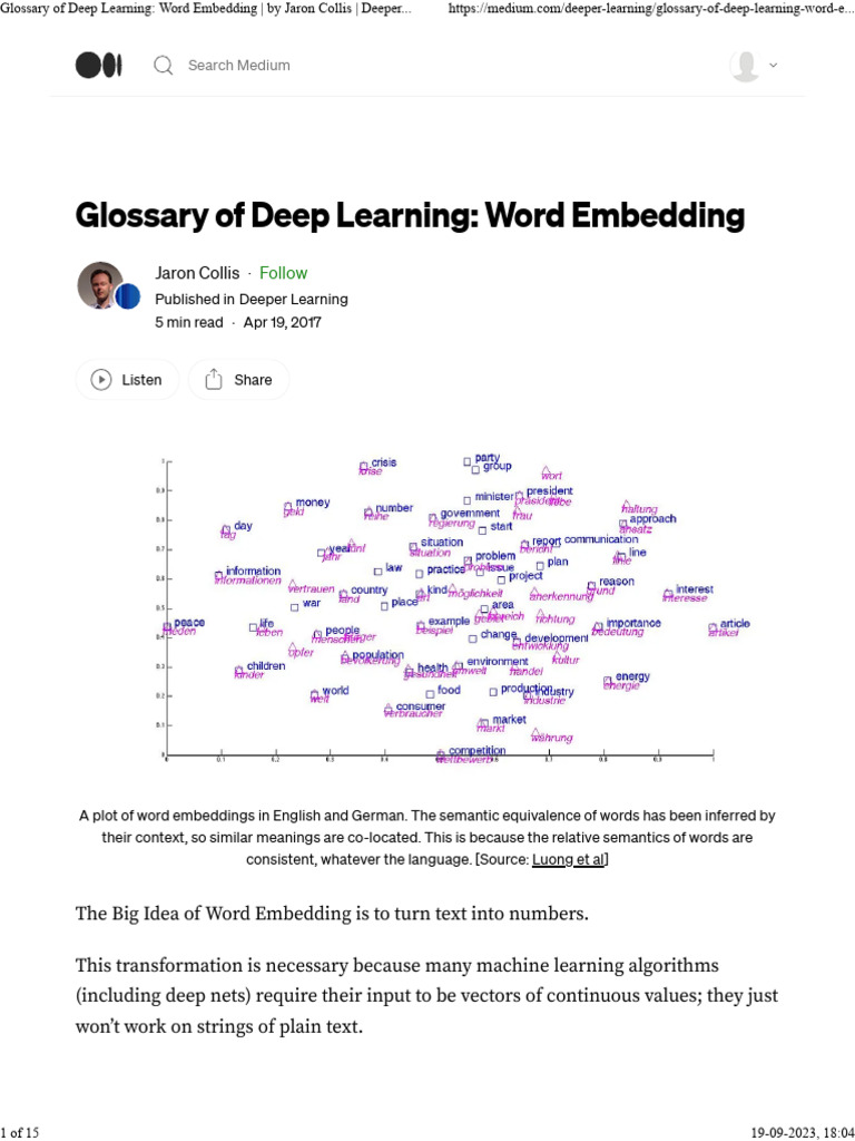 Glossary of Deep Learning Word Embedding by Jaron Collis Deeper Learning Medium | PDF | Deep ...