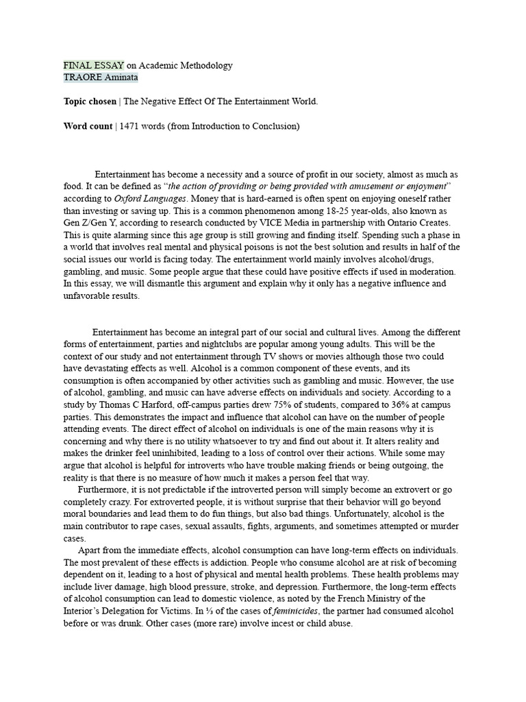 Negative Impacts of Entertainment on Youth | PDF | Mental Disorder ...