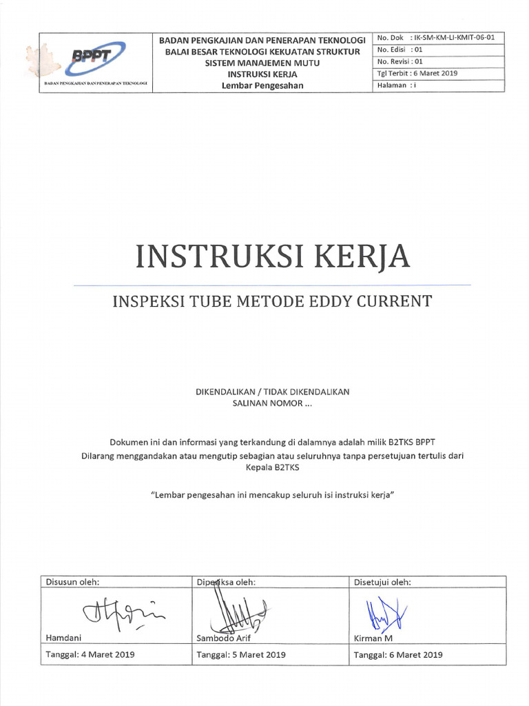 IK Inspeksi Tube Metode Eddy Current LI KMIT-KM | PDF