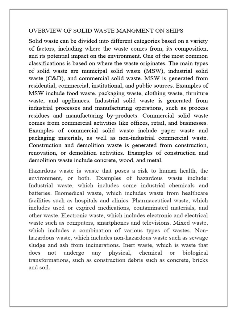 Overview of Solid Waste Mangment On Ships | PDF | Waste | Municipal ...