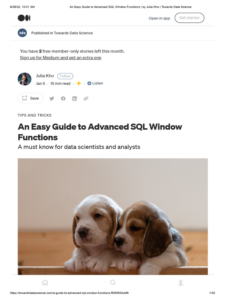 An Easy Guide To Advanced SQL Window Functions - by Julia Kho - Towards Data Science | PDF ...