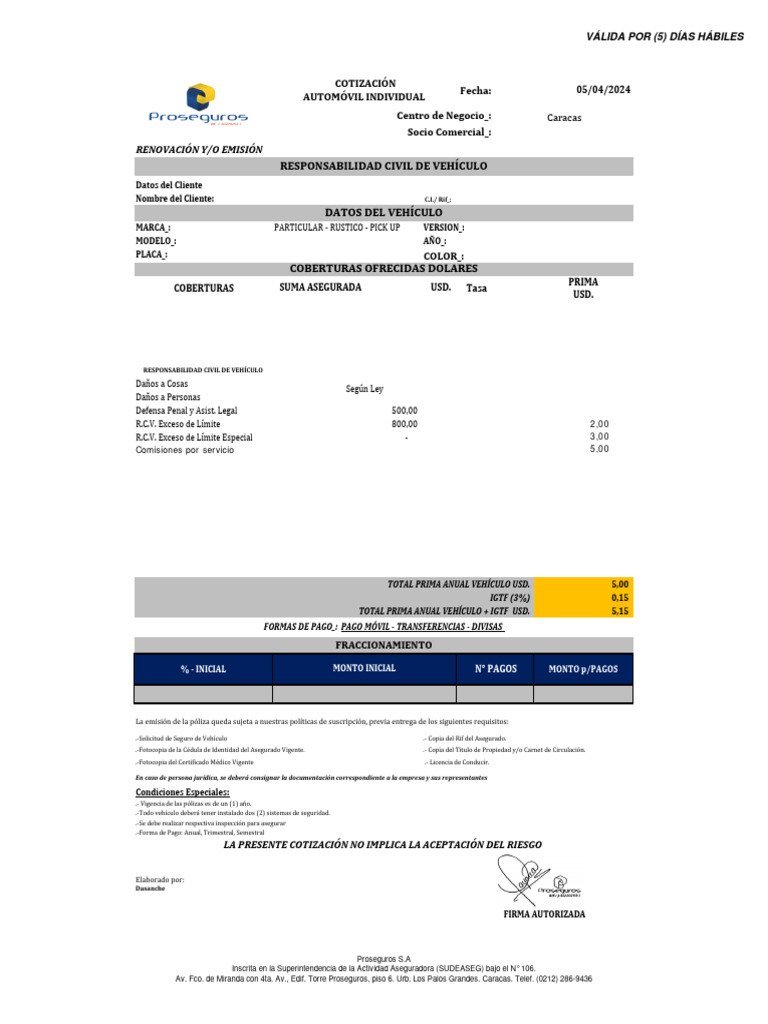 RCV Promocion Act | PDF | Póliza de seguros
