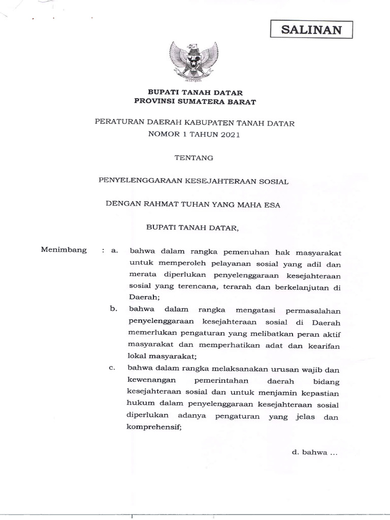 Perda No. 1 Tahun 2021 | PDF