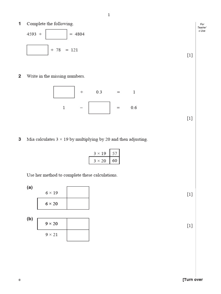 Cambridge Primary Progression Test - Mathematics 2018 Stage 5 - Paper 1 ...