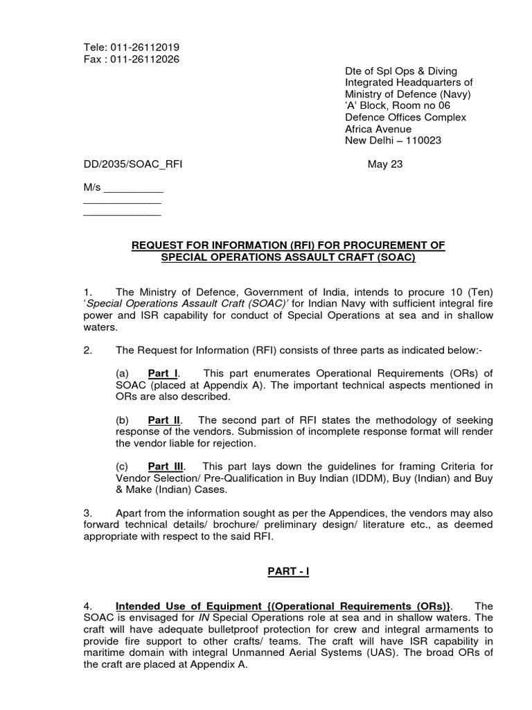 RFI for Special Operations Assault Craft | PDF | Request For Proposal ...