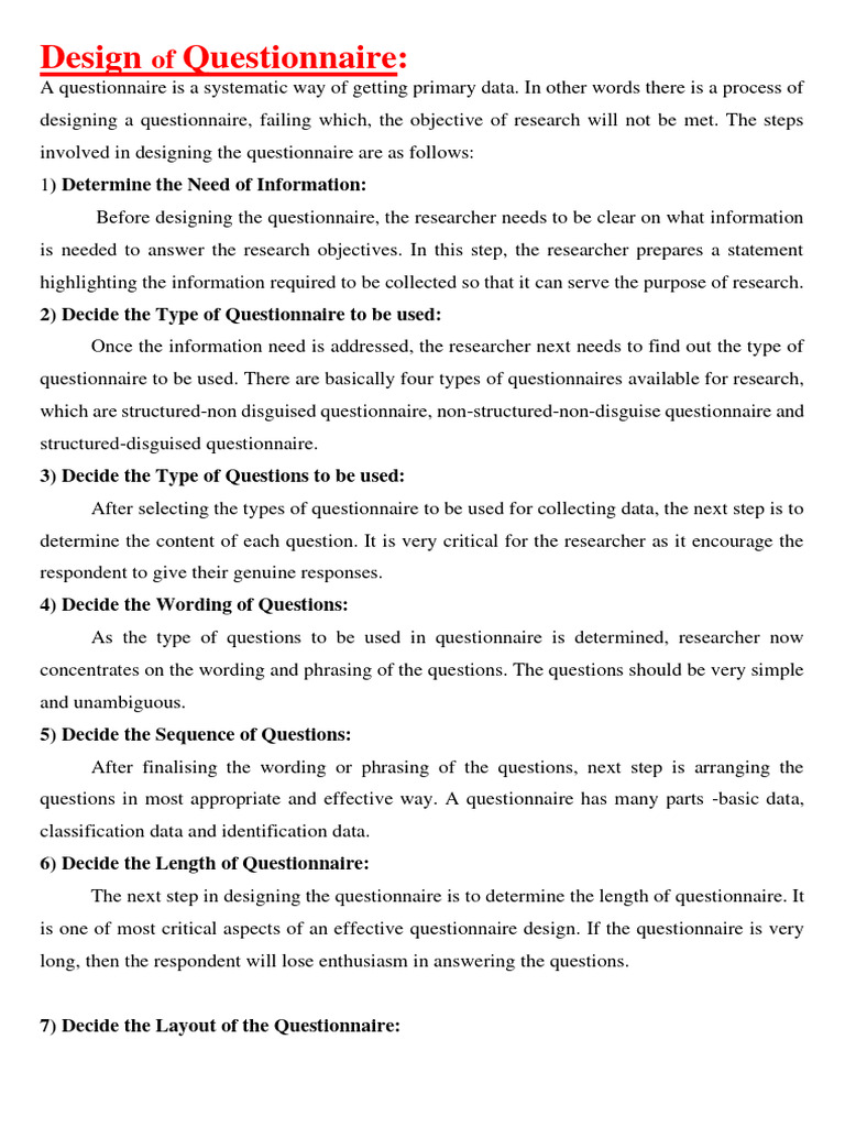 BR- 12 Design of Questionnaire_2 | PDF | Questionnaire | Methodology