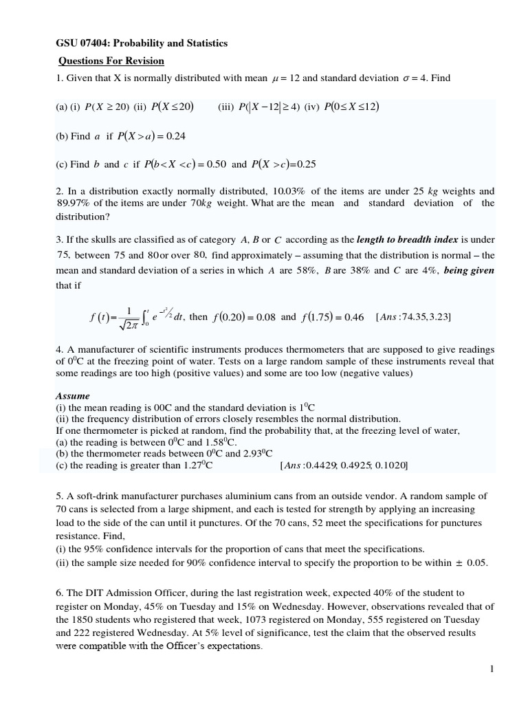 GSU 7404 BENG 20 Questions For Revisions | PDF | Standard Deviation ...