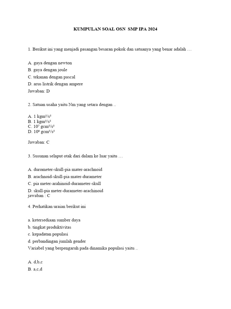 Kumpulan Soal OSN SMP IPA 2024 | PDF