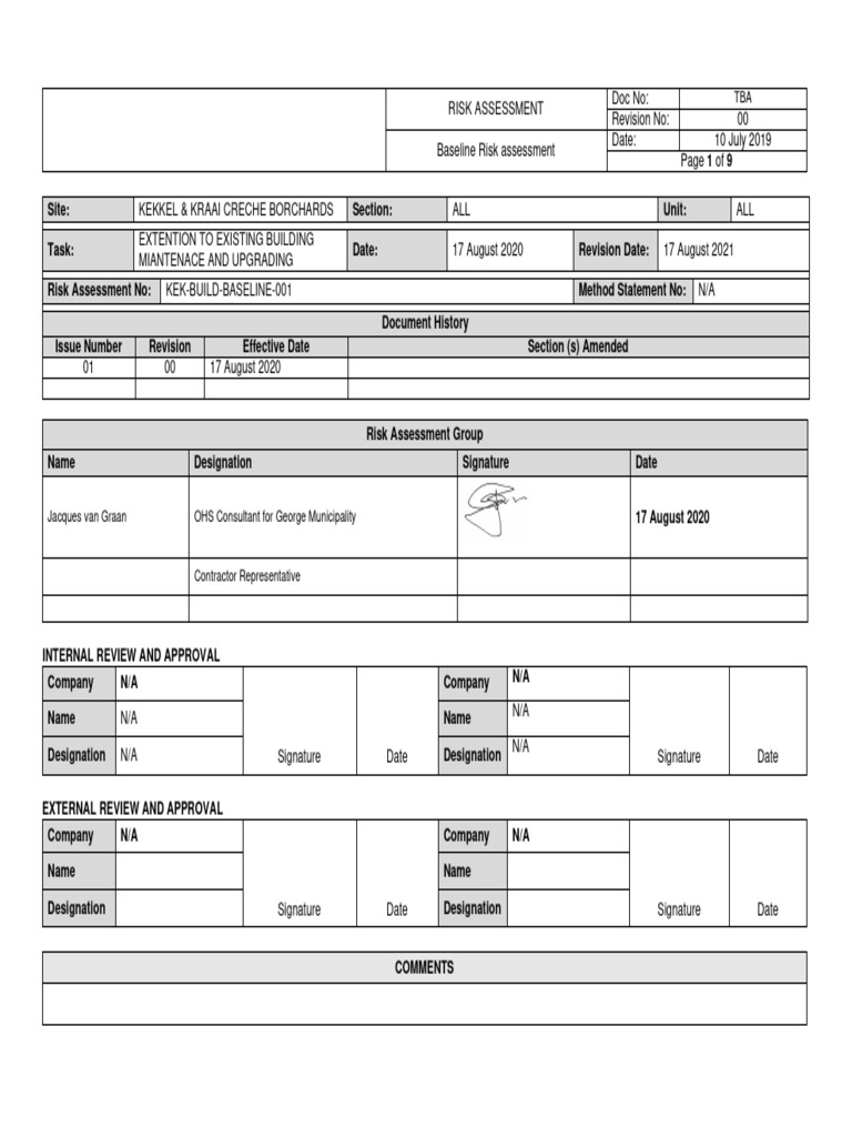 Risk Assessment - Extension To Existing Building | PDF | Personal ...