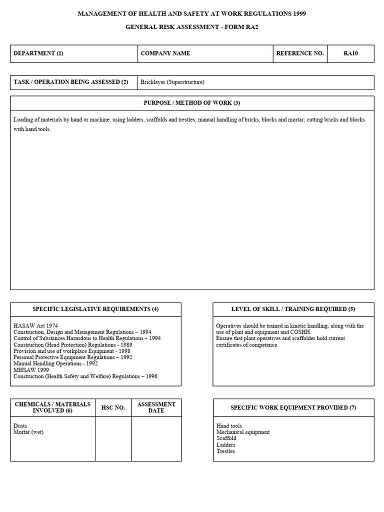 Risk Assessment Brickwork Ra2 | PDF | Safety | Occupational Safety And Health
