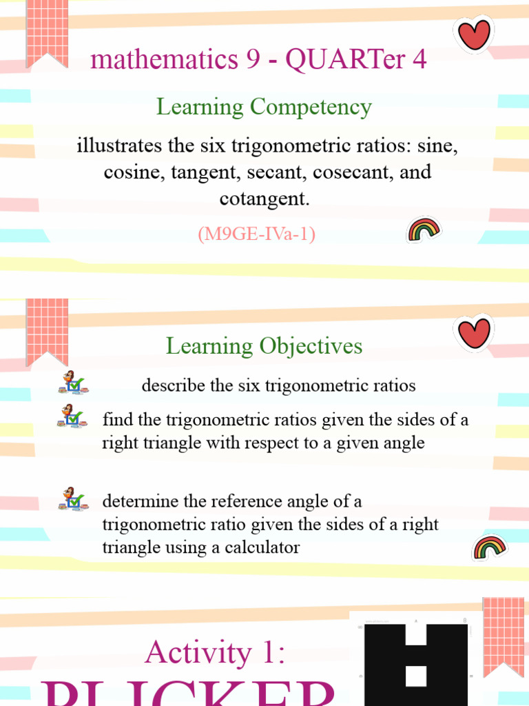 Quarter 4 - Lesson 1 - The Six Trigonometric Ratio | PDF ...