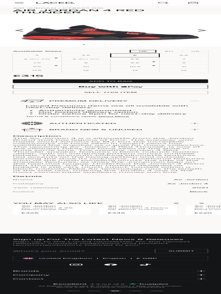 Air Jordan 4 Red Thunder CT8527-016 Laced | PDF | Sneakers | Shoe