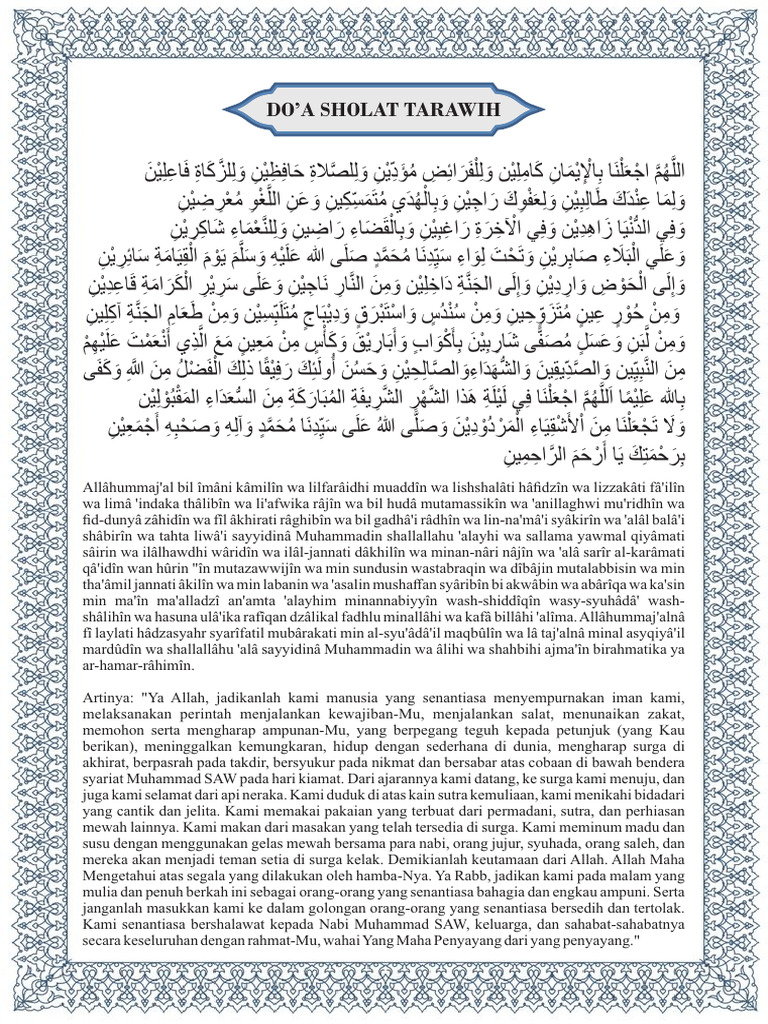 DOA SHOLAT TARAWIH DAN WITIR | PDF