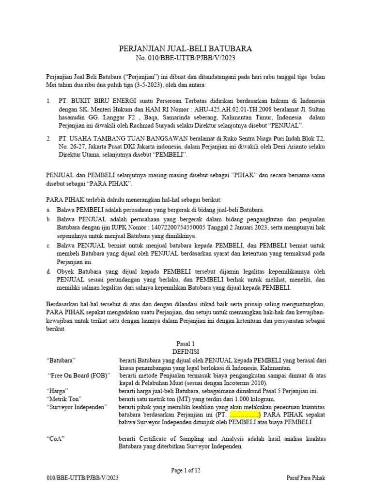 PPJB Bbe - Uttb - Citra | PDF