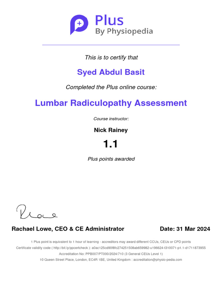 Certificate 310071 | PDF | Physical Therapy | Health Care