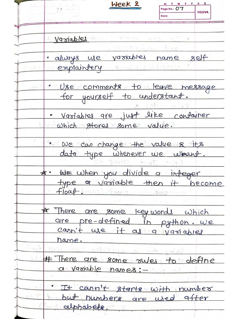 Python Notes Week 2 | PDF